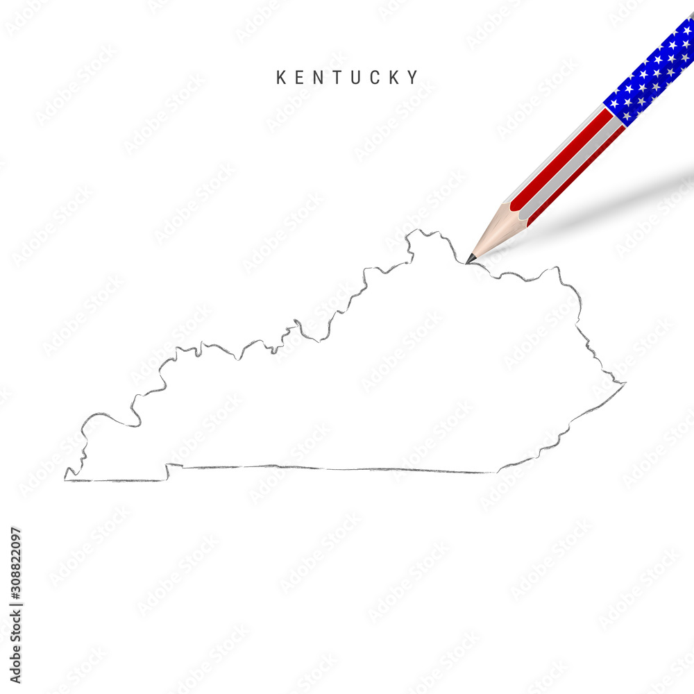 Kentucky US state vector map pencil sketch. Kentucky outline map with ...
