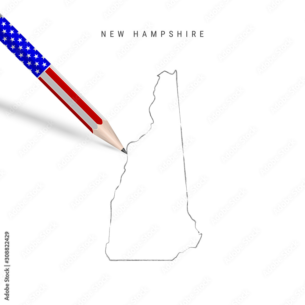 New Hampshire US state vector map pencil sketch. New Hampshire outline ...