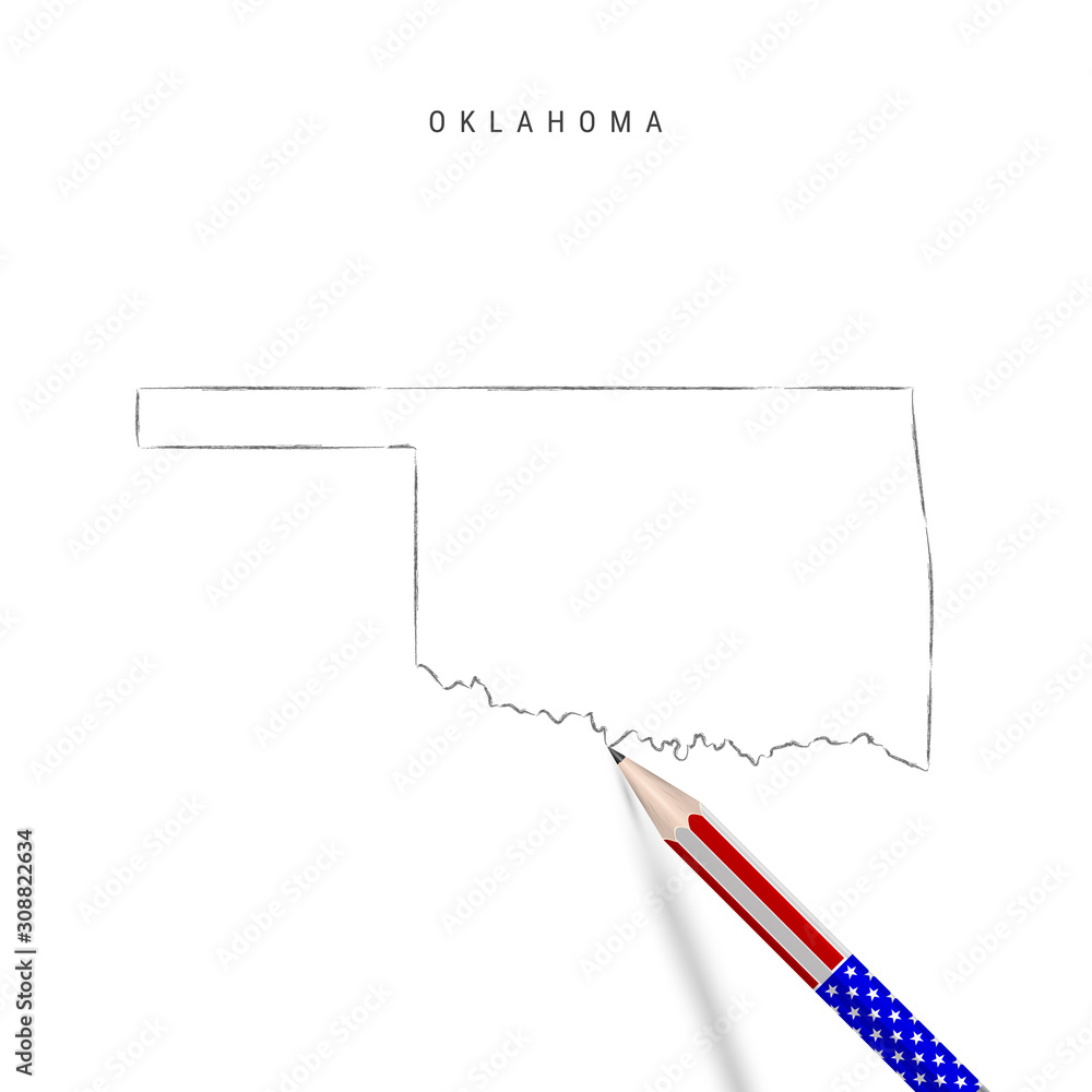 Oklahoma US state vector map pencil sketch. Oklahoma outline map with ...