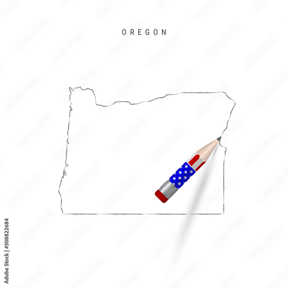 Oregon US state vector map pencil sketch. Oregon outline map with ...