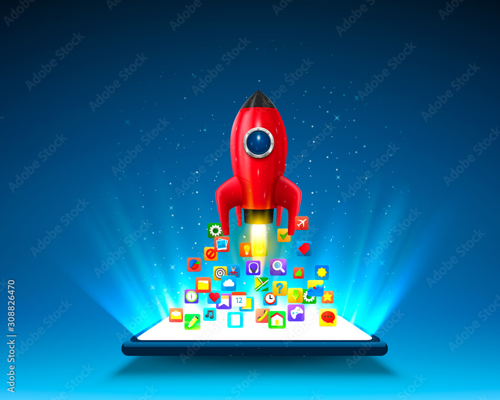 Mobile icons app rocket on the light background. Stock Vector | Adobe Stock