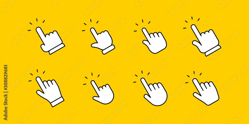 Hand click icon collection. Clicking hands vector icons set. Stock ...