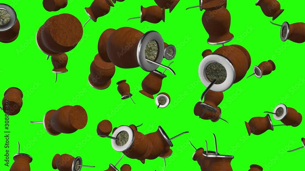 Rain of Calabash with bombilla and yerba mate in a bowl falling on ...