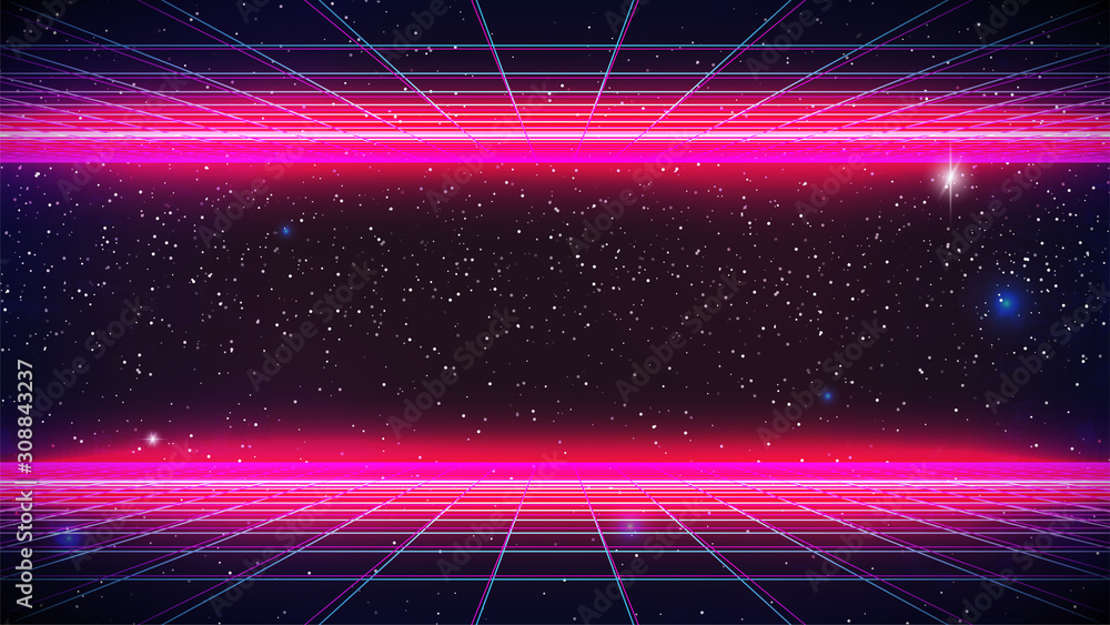 Synthwave Neon Background. Bright Retro Future pink glowing, glitch ...