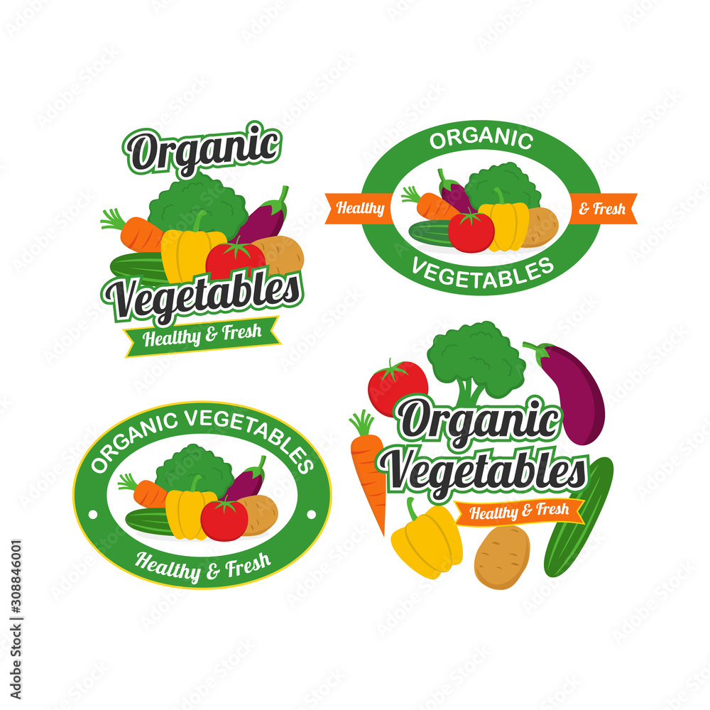 Fresh Organic Vegetables Logo Design Vector Set Stock Vector | Adobe Stock