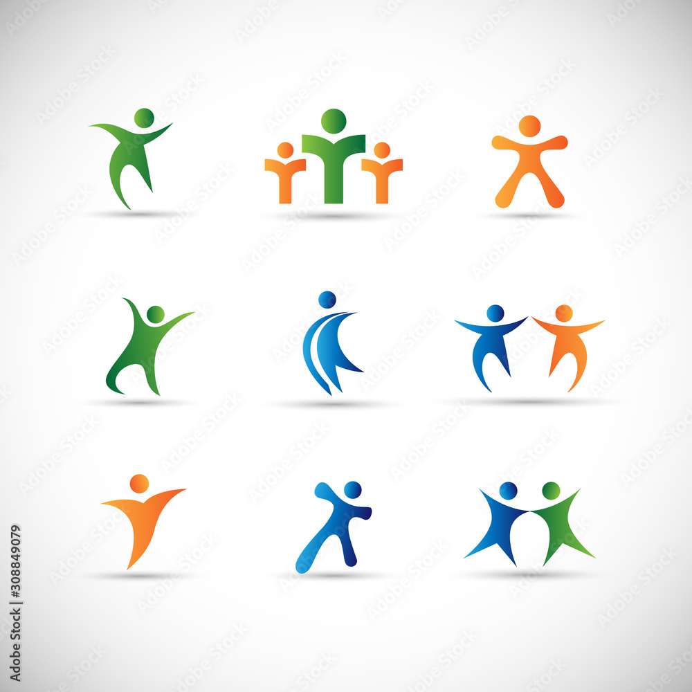 Abstract People Logo Set. Human Figure Isolated On Gray Background ...