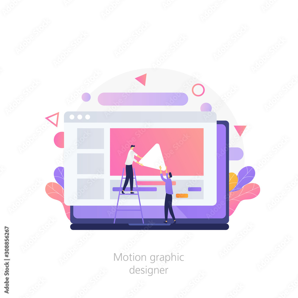 Computer animation designer, motion graphic design, video editor vector ...