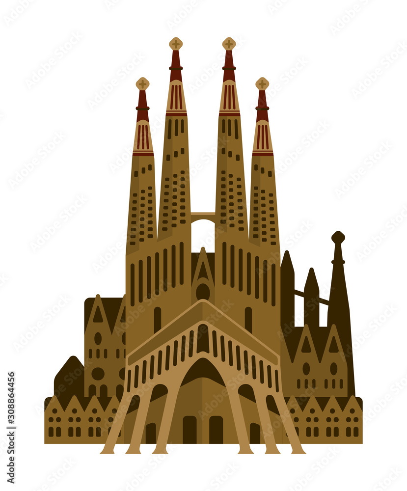 Sagrada Familia - Spain / World famous buildings vector illustration ...