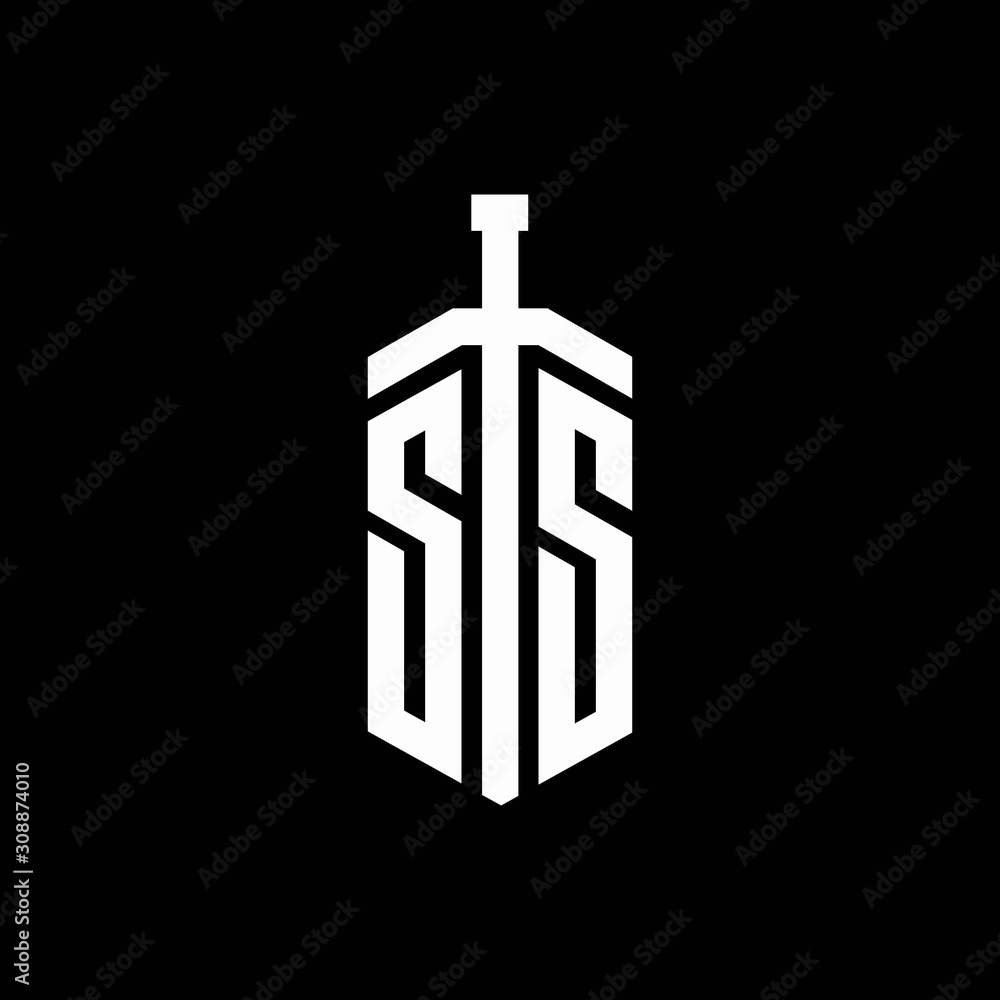 SS logo monogram with sword element ribbon design template Stock Vector ...