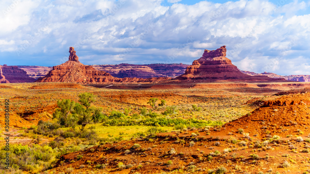 The Red Sandstone Buttes and Pinnacles in the semi desert landscape in ...