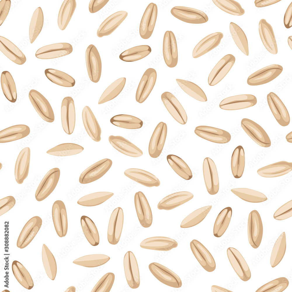 Whole grain oats seamless pattern on white background. Vector ...