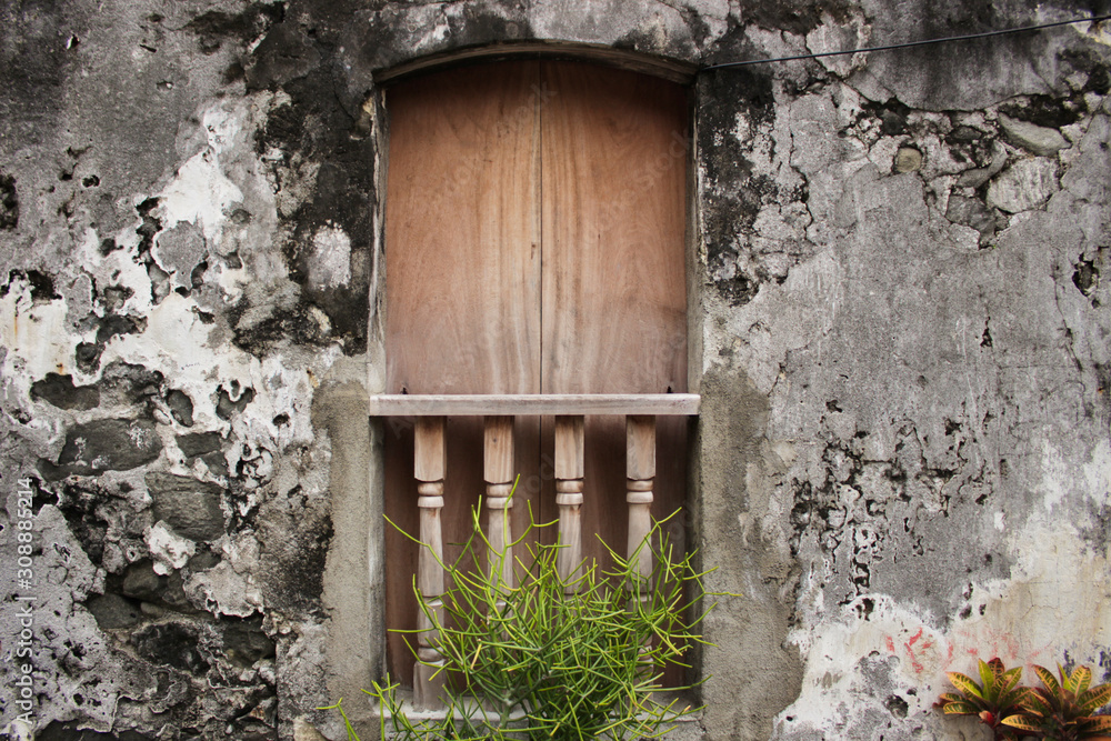 Rock wall with vintage windows - Batanes Philippines Stock Photo ...