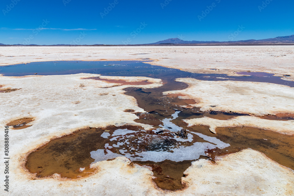 Salted pond at salar de Uyuni the largest salt flat in the world in ...