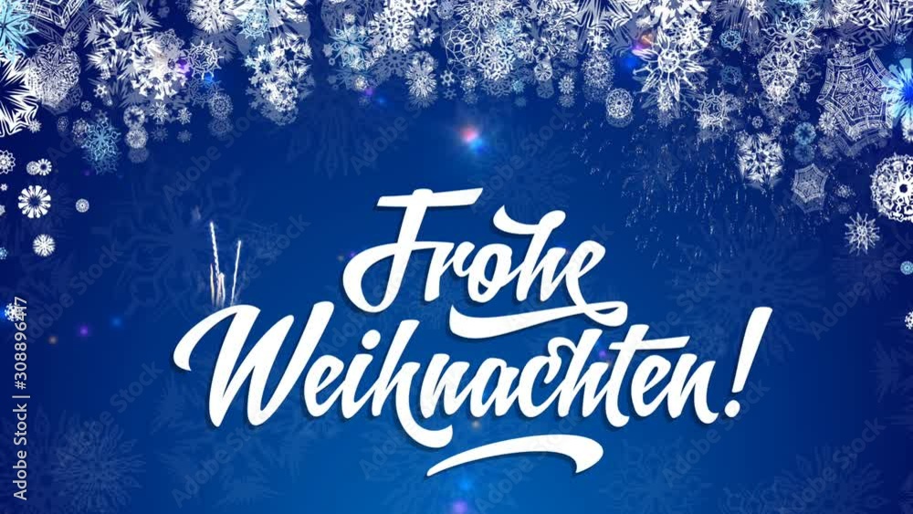 Frohe Weihnachten - Merry Christmas in German language blue flat looped ...