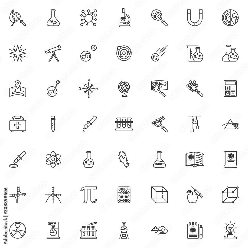 Science study line icons set. linear style symbols collection, outline ...