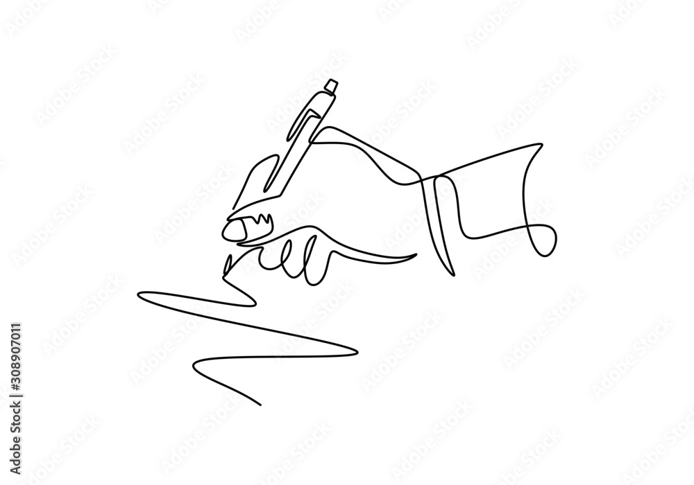 Continuous one line drawing of hand writing with ink pen or pencil ...