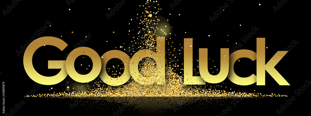 good luck in golden stars and black background Stock Illustration ...