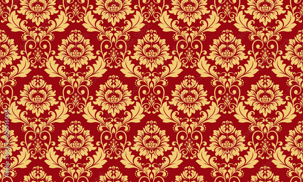 Wallpaper in the style of Baroque. Seamless vector background. Red and ...