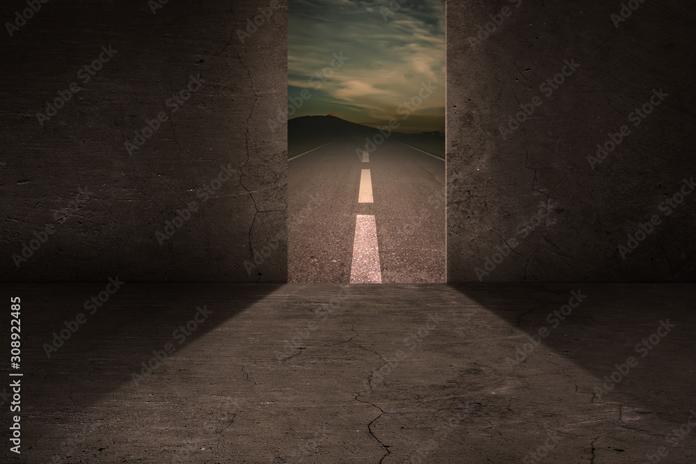Square hole on the dark interior room, with dark concentrate floor and ...