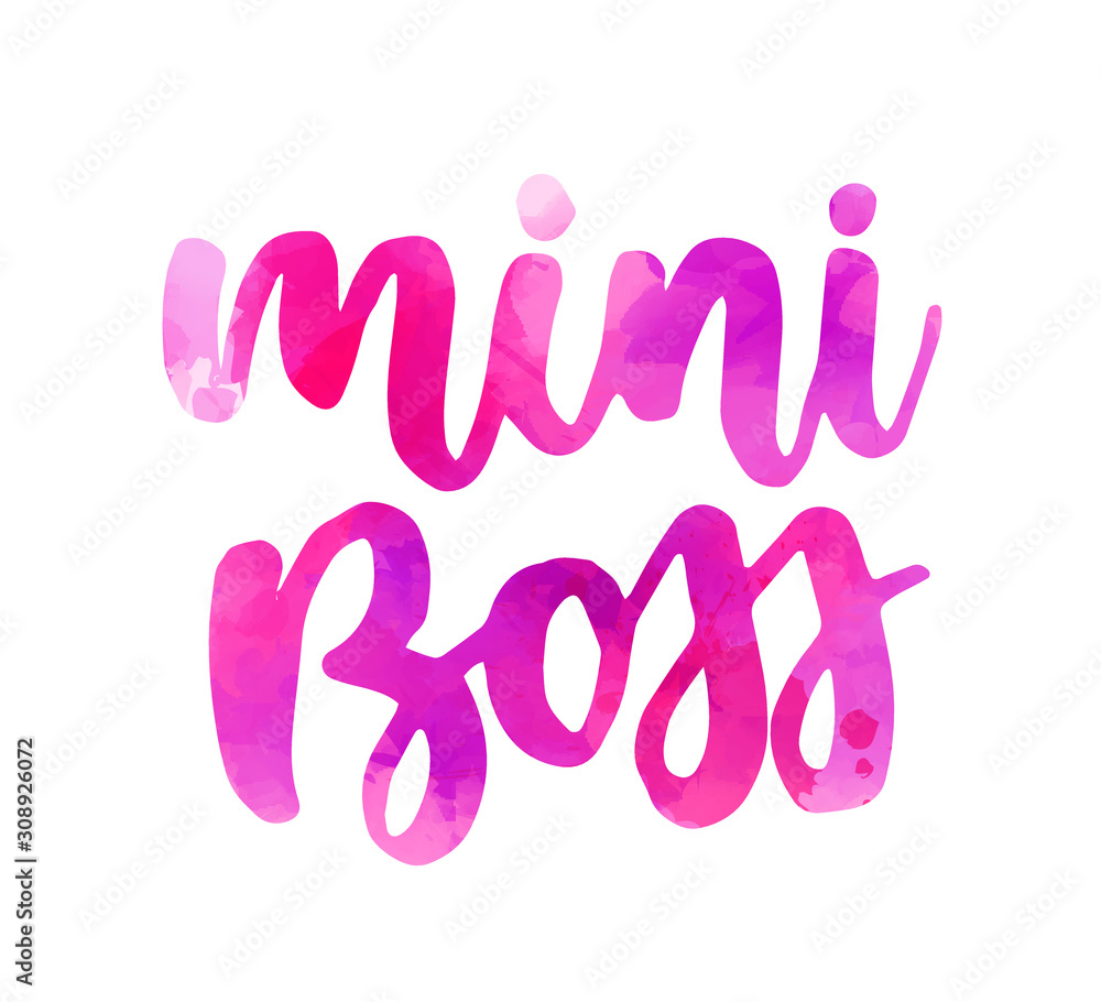 Mini boss - pink watercolor lettering Stock Vector | Adobe Stock