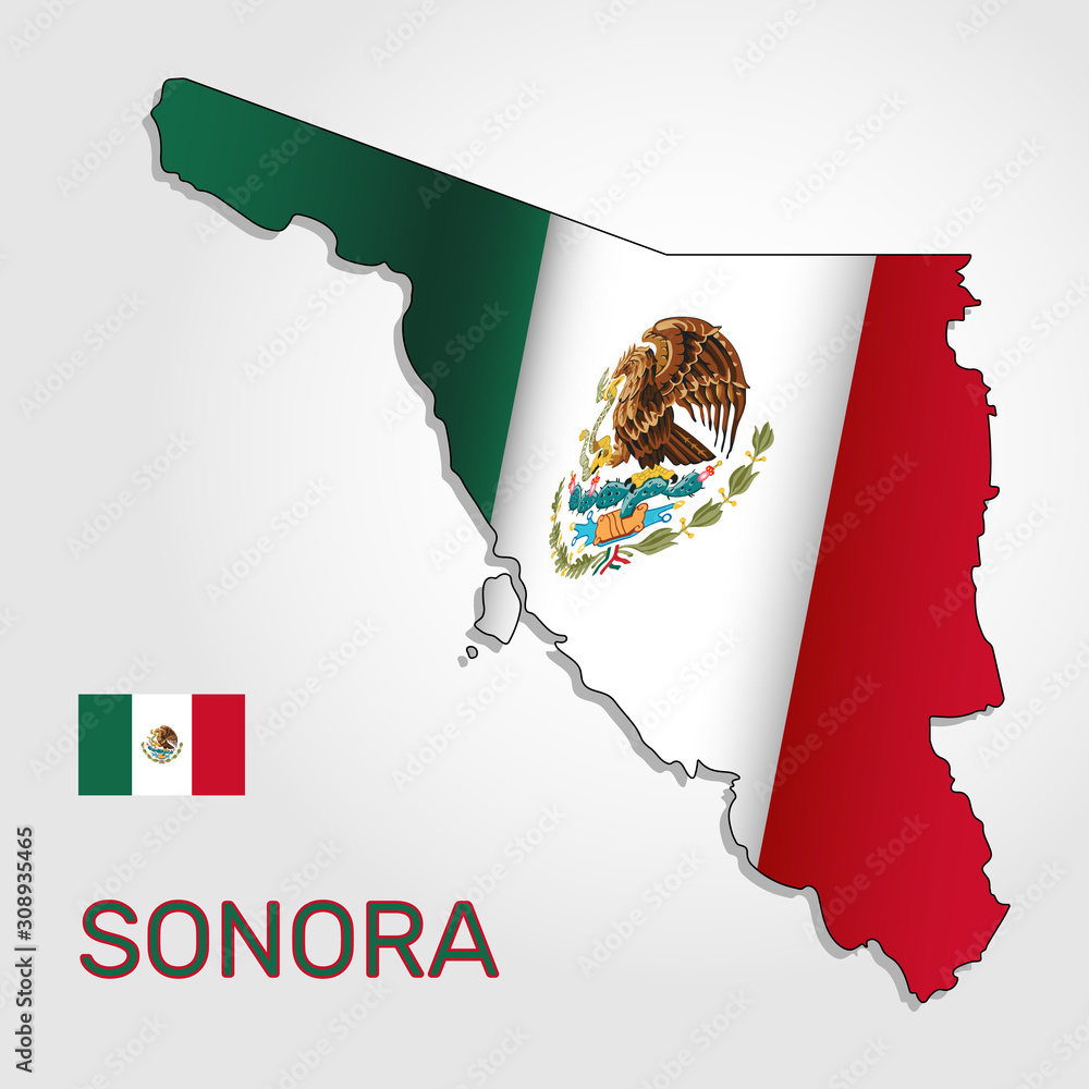 Vector map of Sonora state combined with waving Mexican national flag ...
