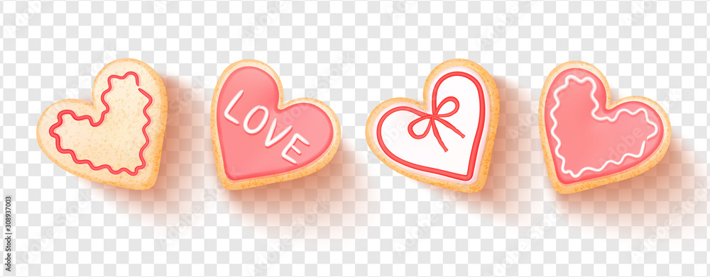 Set of heart shaped cookies isolated on transparent background.Vector ...