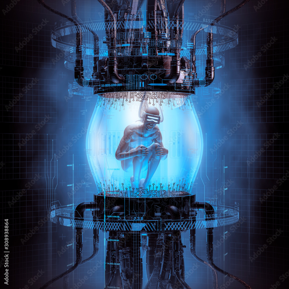 Virtual human experiment / 3D illustration of science fiction scene ...