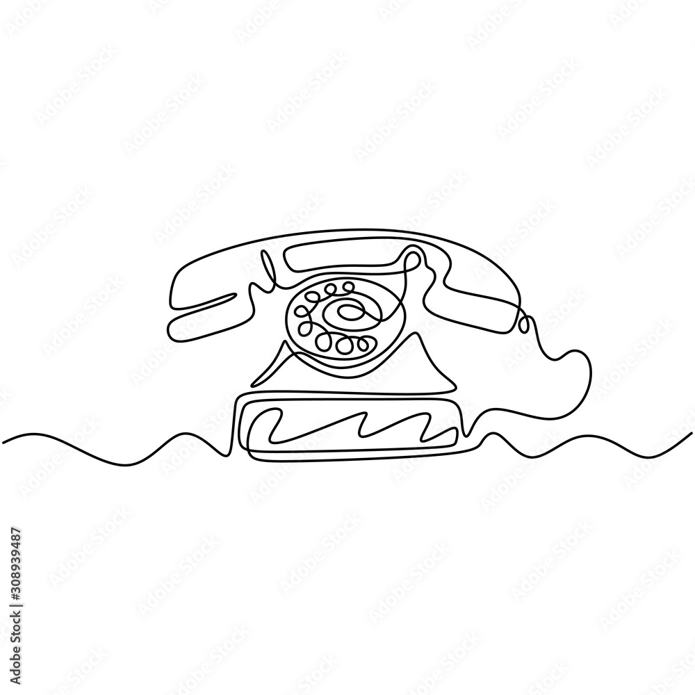 Vintage telephone old style with Continuous one line drawing ...