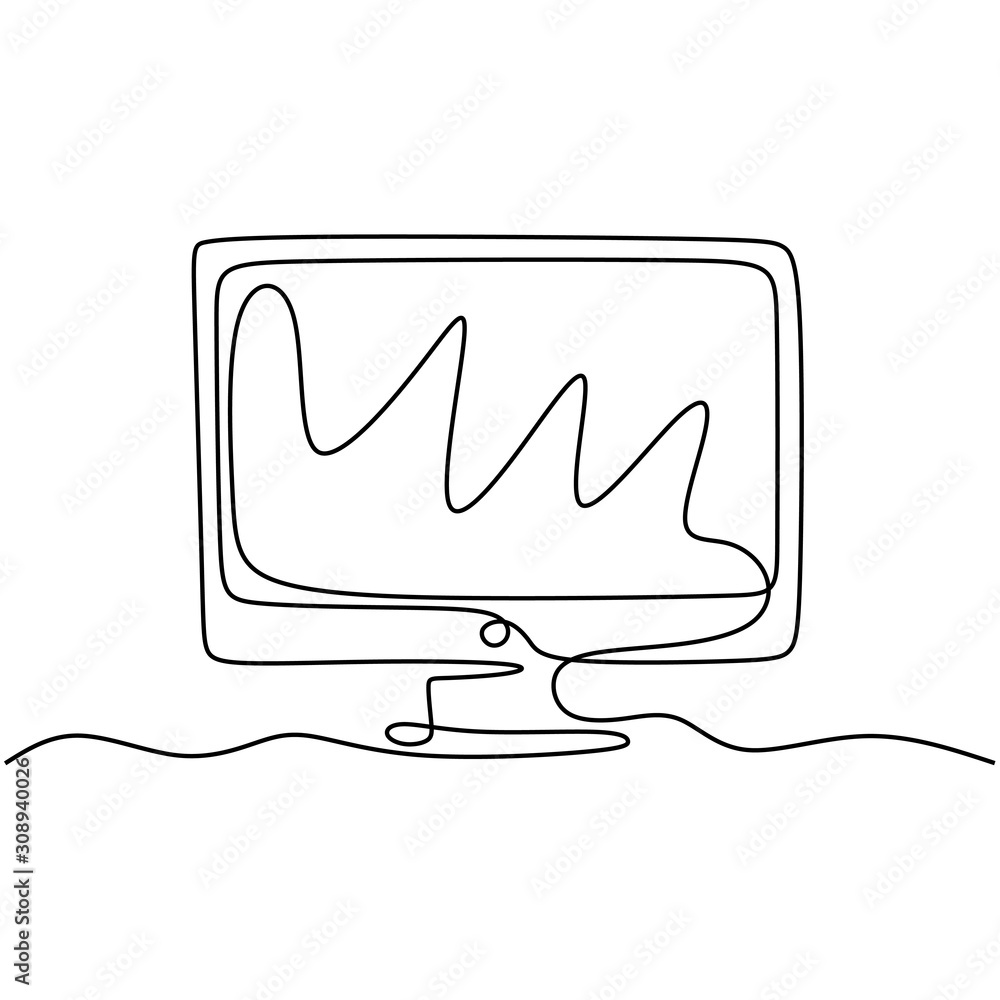 Continuous one line drawing of monitor computer. Minimalism design ...