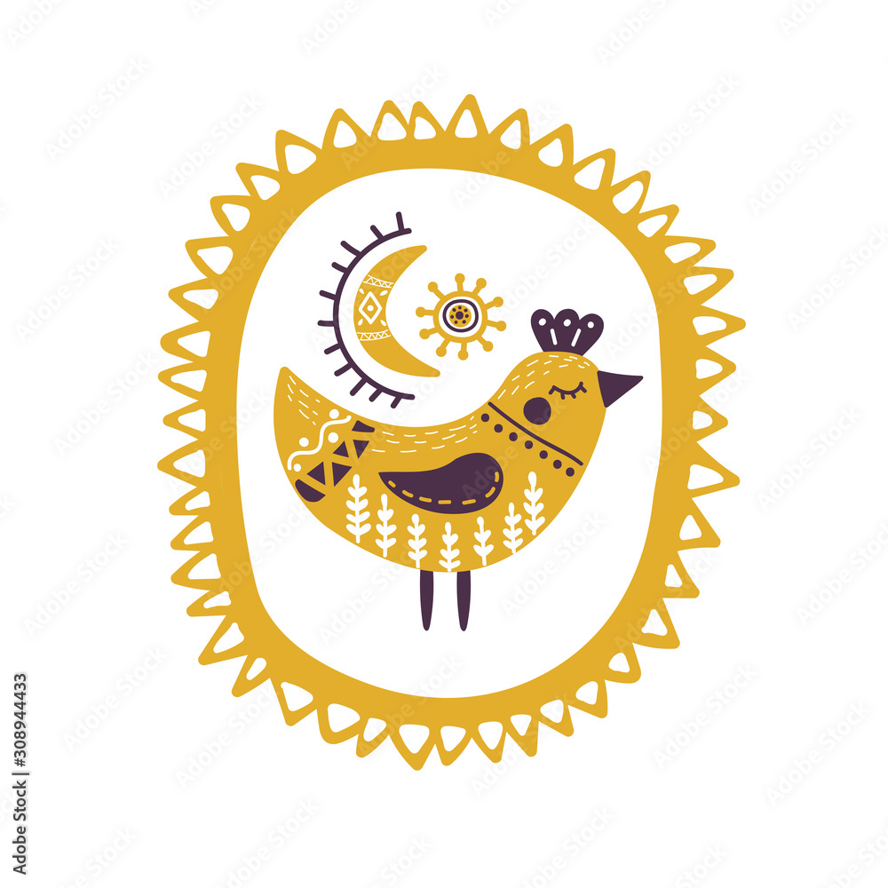 Folk art bird flat vector illustration Stock Vector | Adobe Stock