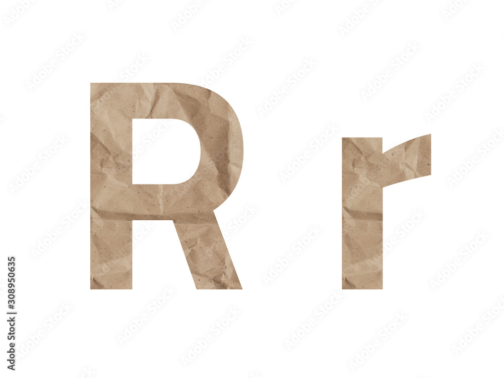 Letter R font alphabet Lettring isolated on white. Crumpled wrapping ...