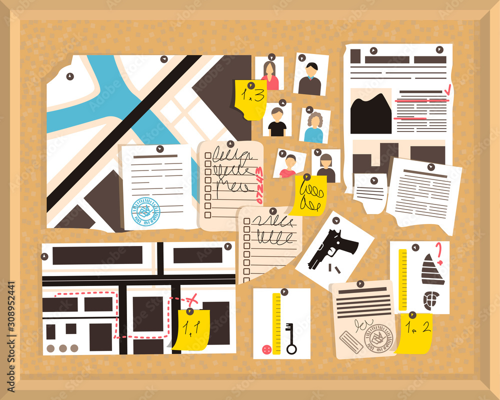 Detective board. Crime investigation concept. Vector newspaper ...