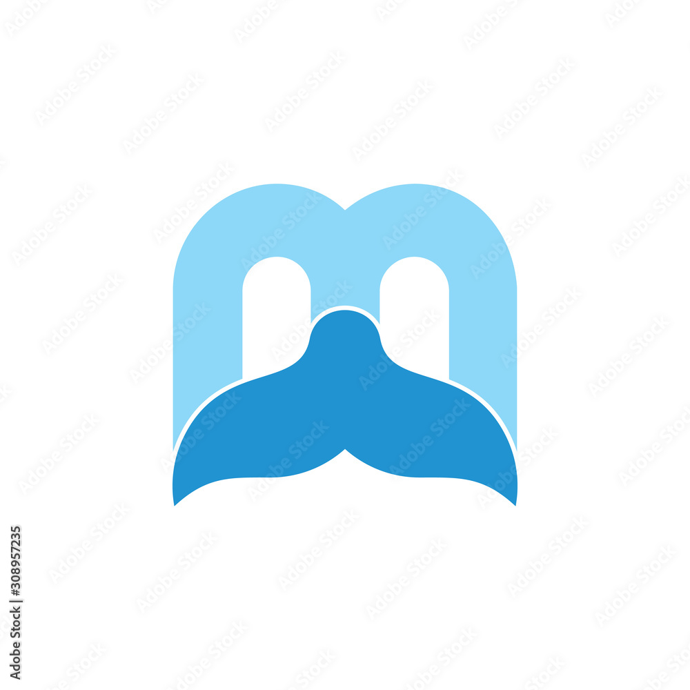 letter m fish whale tail design symbol vector Stock Vector | Adobe Stock