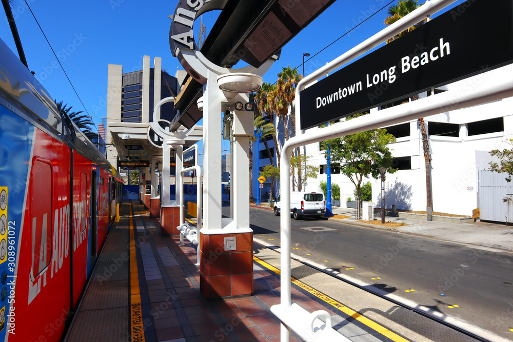LONG BEACH Los Angeles, California - October 5, 2019: view of Downtown ...