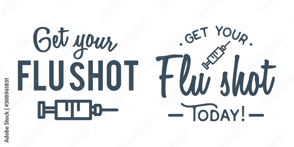 Flu shot vaccine badge. With syringe needle injection icon. For medical ...