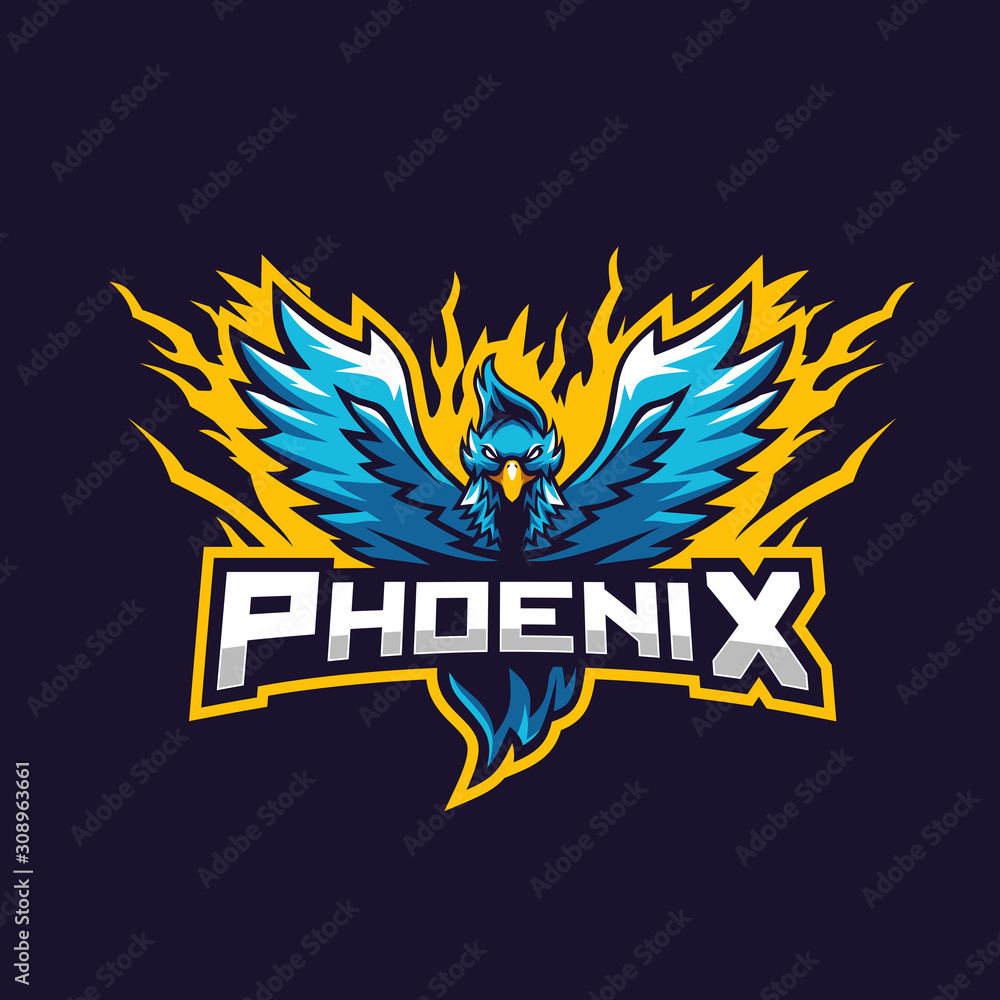 Phoenix blue sport e-sport mascot gaming logo template Stock Vector ...
