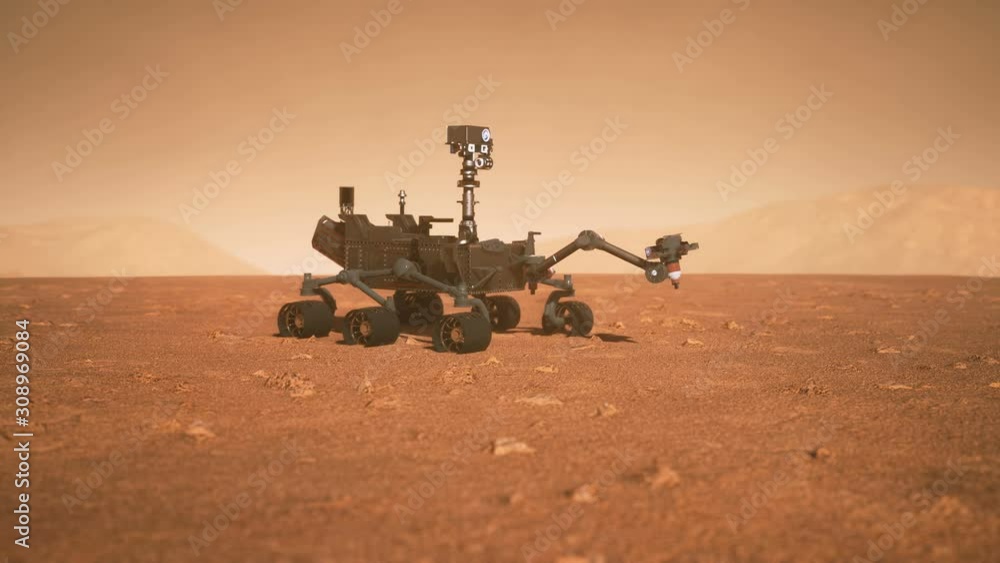 A Rover during a dust storm on the red planet. Highly detailed 3D ...