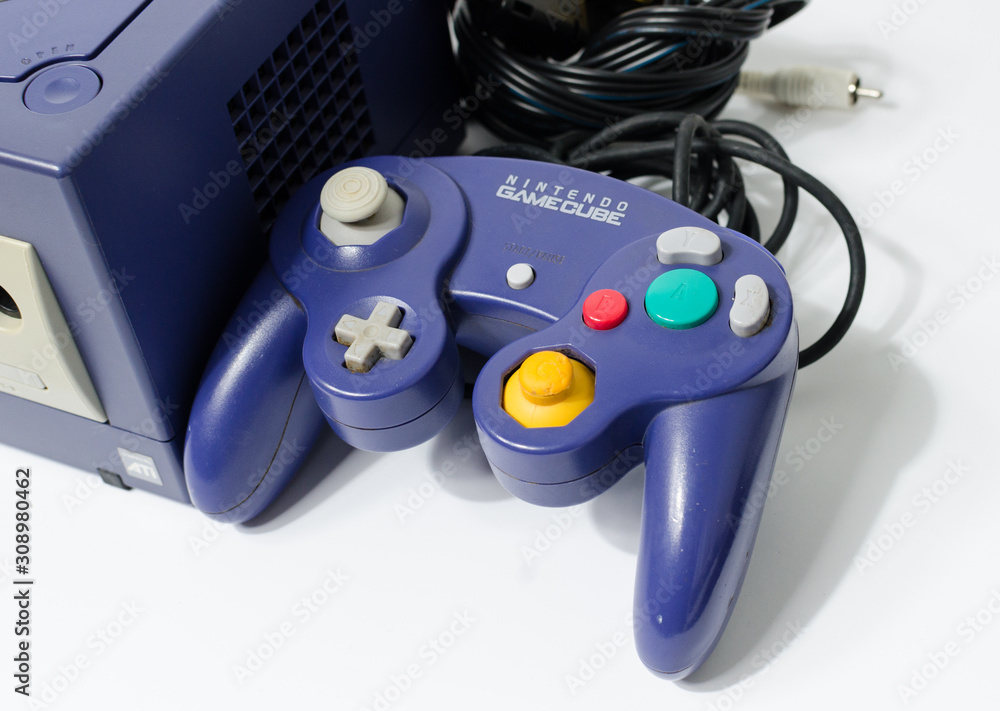 london, england 05/052019 A Purple Nintendo Game Cube Console on a ...