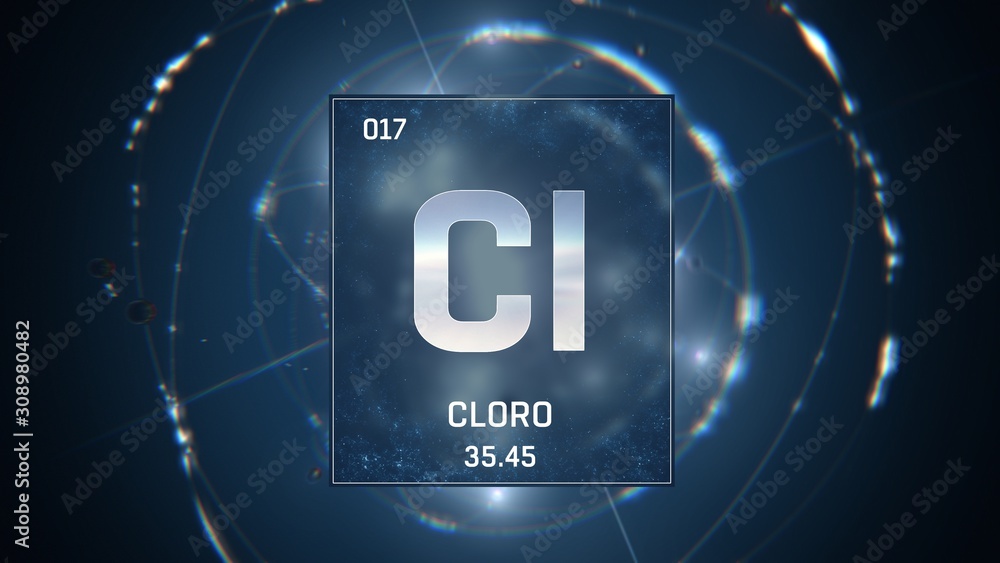 ภาพประกอบสต็อก 3D illustration of Chlorine as Element 17 of the ...