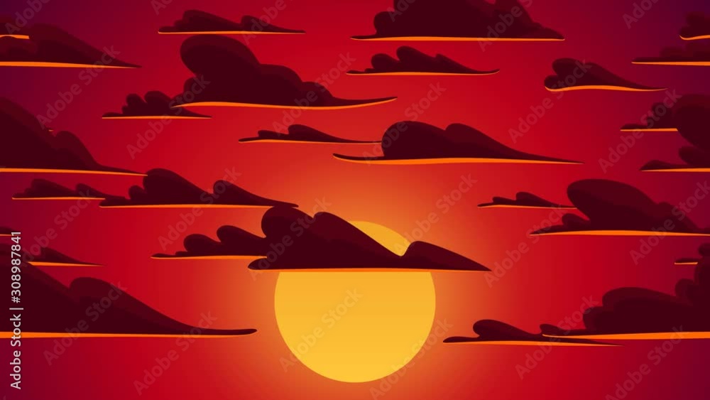 Looped animation of red sunset sky with flying clouds Stock Video ...