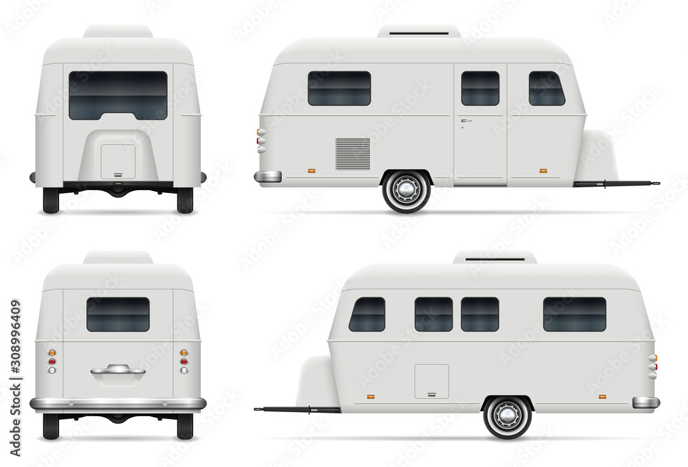Travel trailer vector mockup on white background for vehicle branding ...