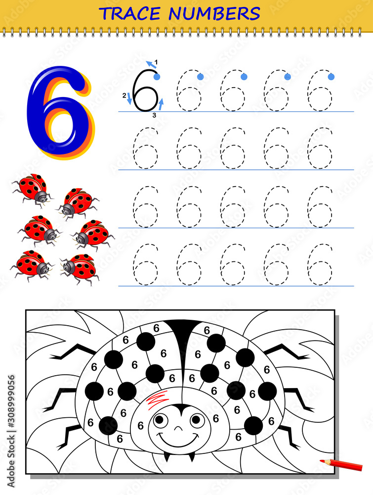 Educational page for kids with number 6. Printable worksheet for ...