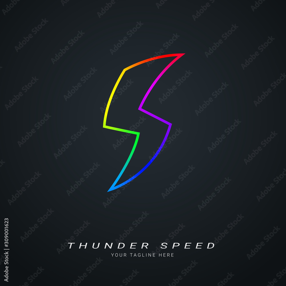 Rainbow Outline Thunder sign. Isolated Vector Illustration Stock Vector ...