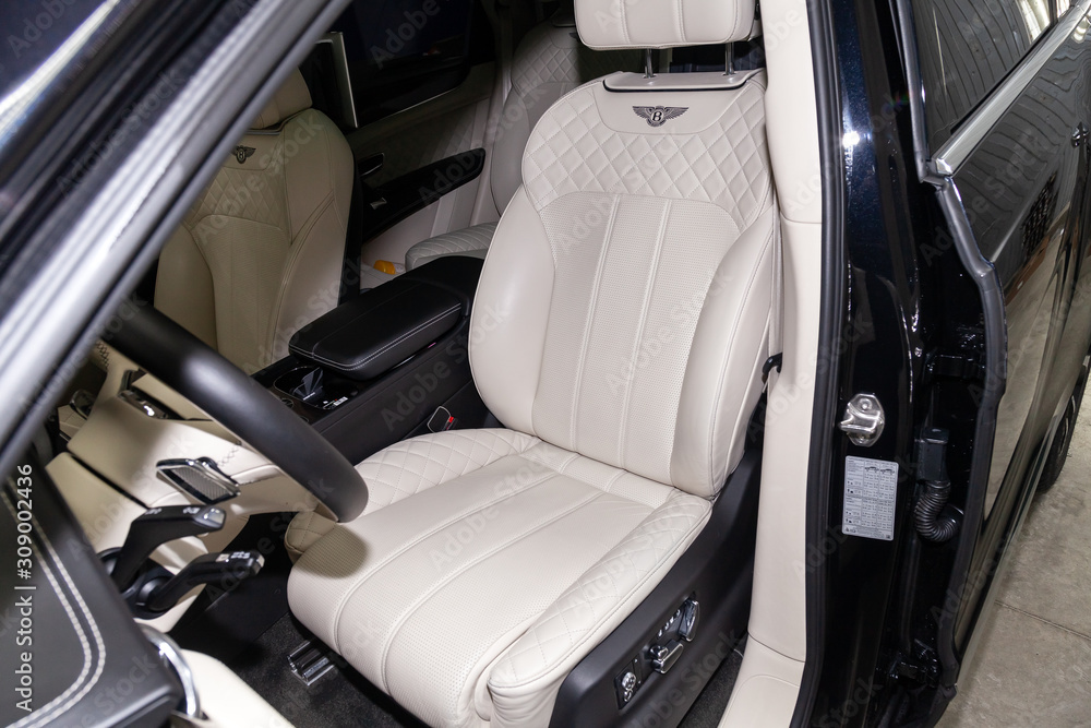 Interior view with driver seat of luxury very expensive new black ...