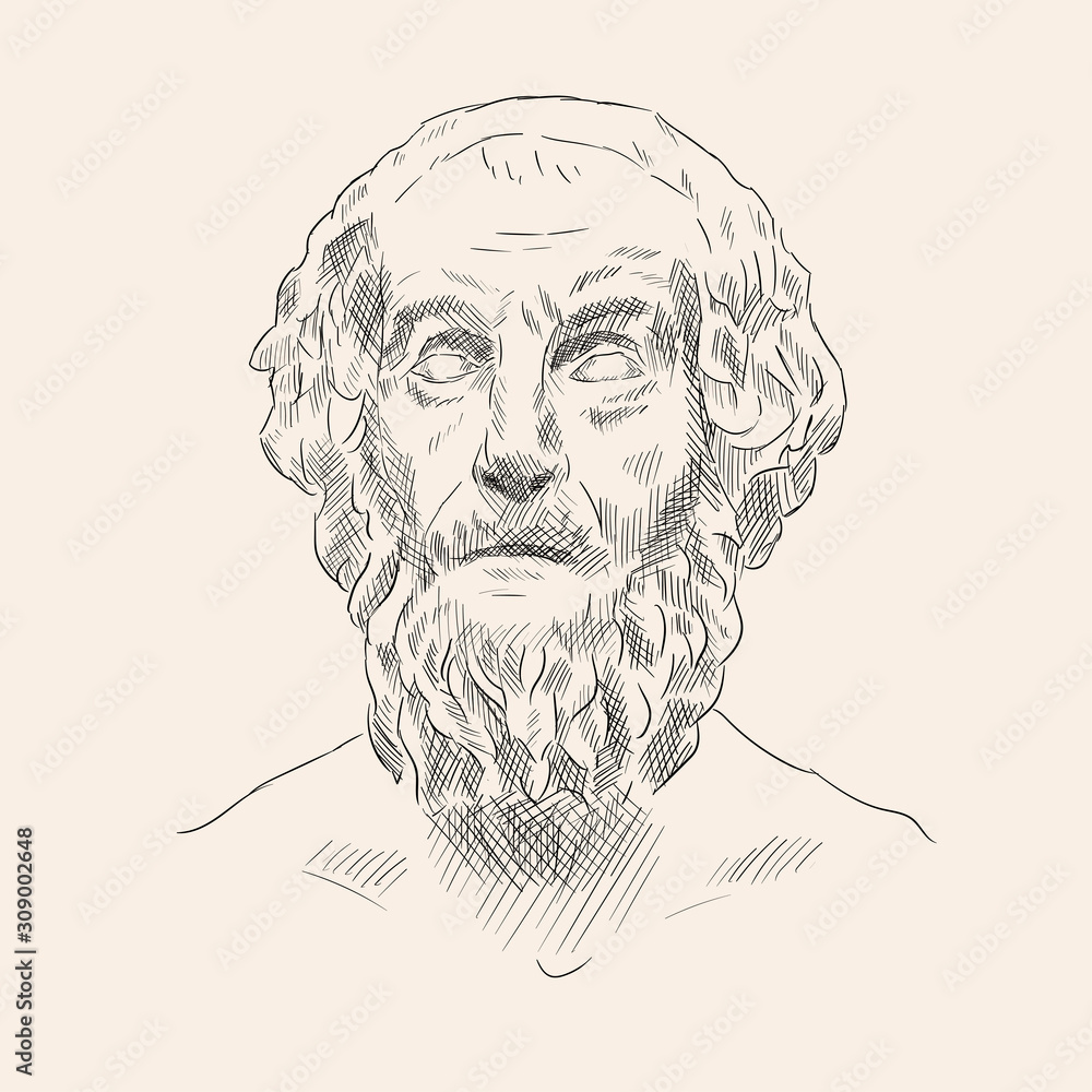 Bust of the ancient Greek writer Homer. Hand drawing sketch. Stock ...