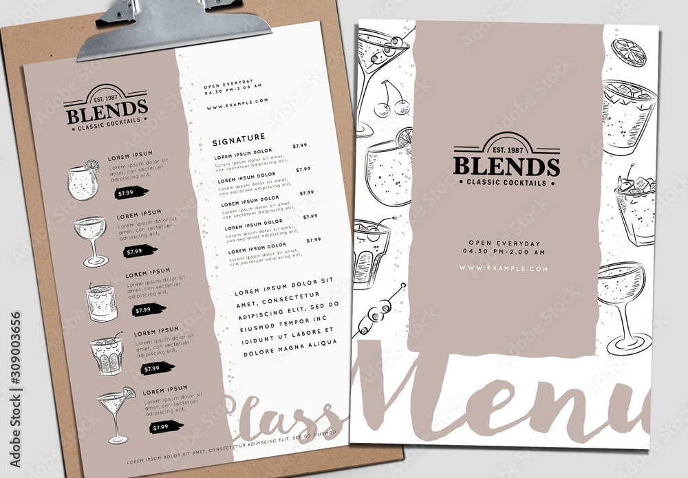 Cocktail Bar Menu Layout Stock Template | Adobe Stock