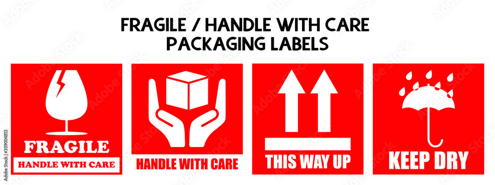 Fragile or Package Label stickers set. (Fragile, Handle with Care, This ...