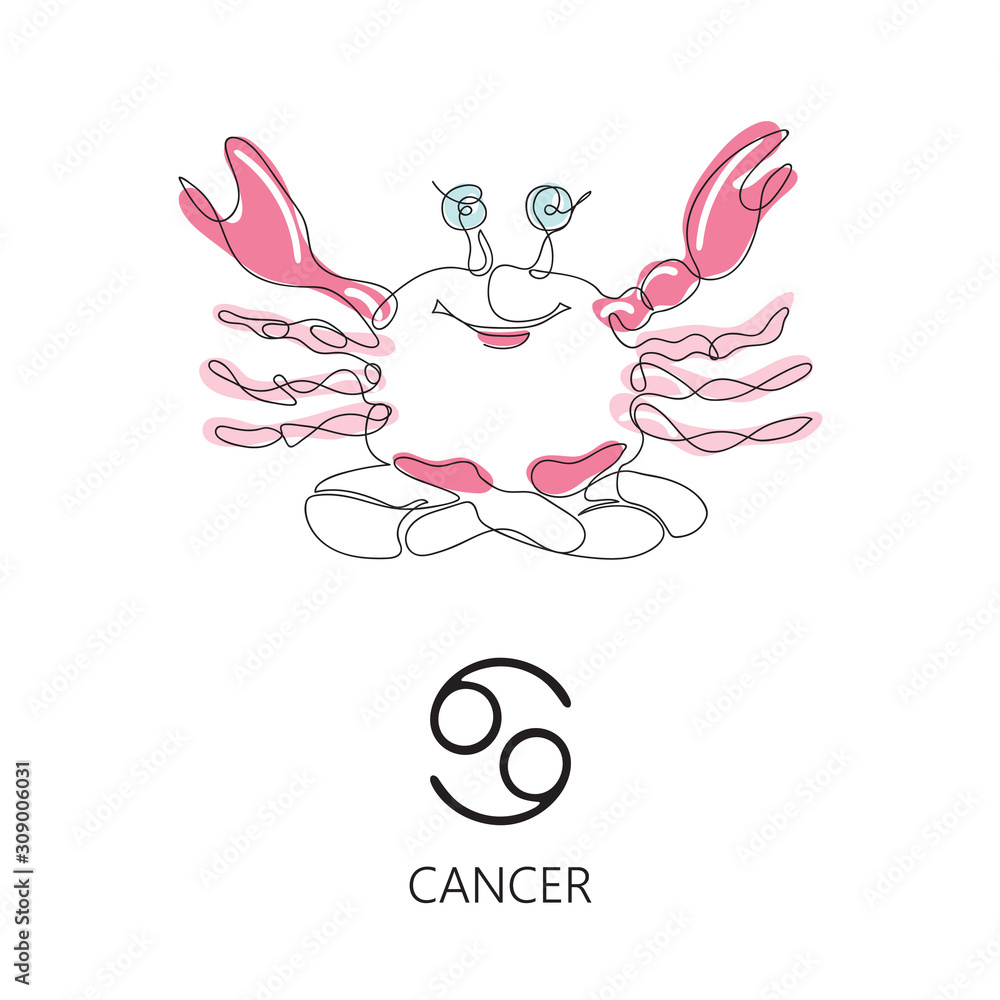 Zodiac sign Cancer. One line. Vector illustration in the style of ...