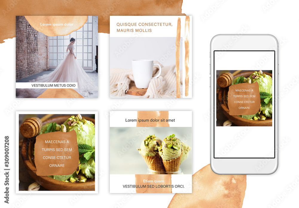 Watercolor Social Media Posts Layout Set Stock Template | Adobe Stock