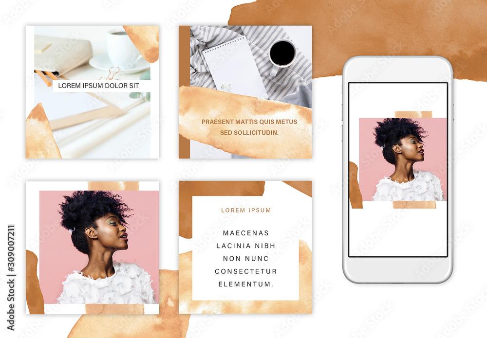 Watercolor Social Media Posts Layout Set Stock Template | Adobe Stock